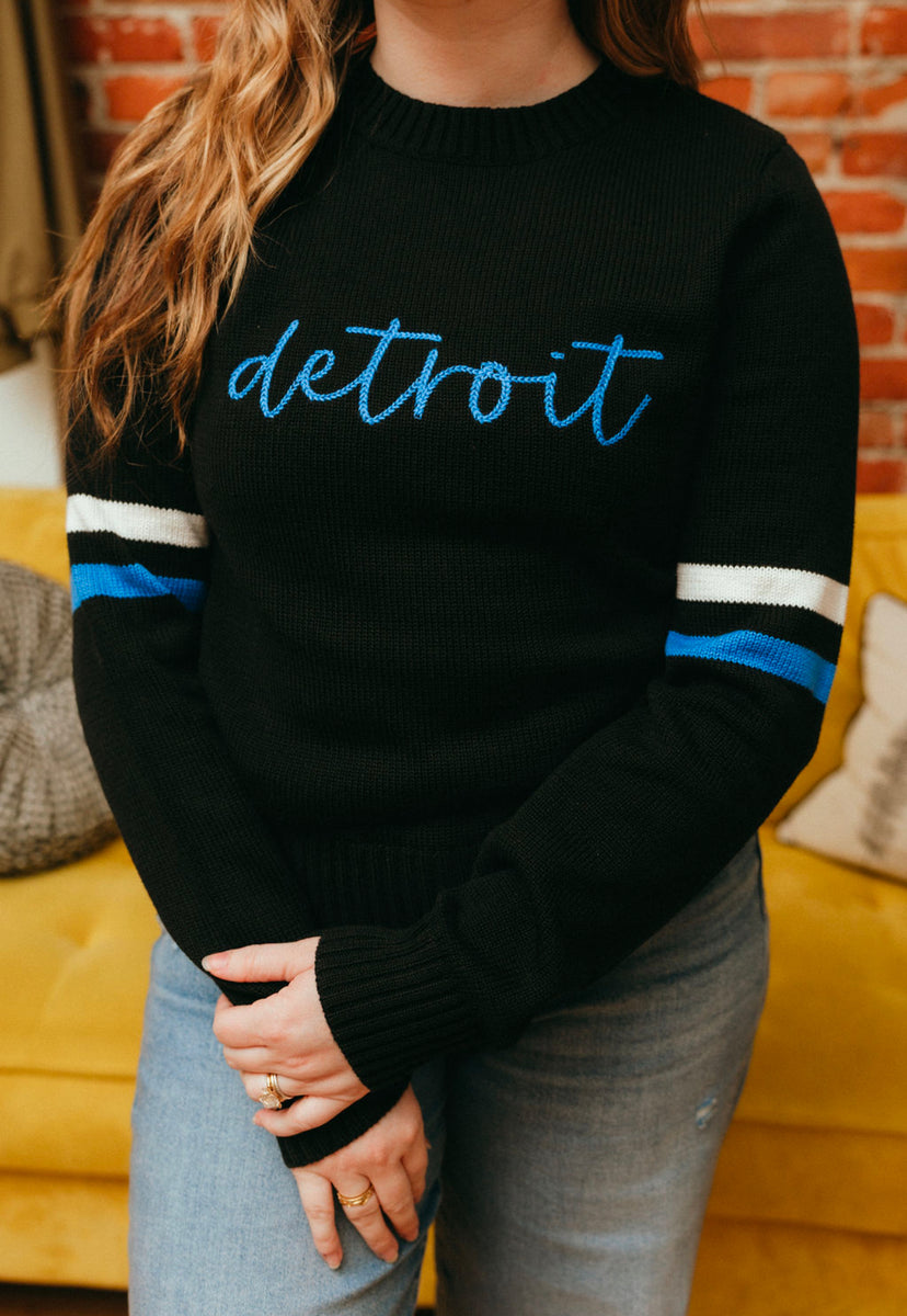 Detroit Cursive Black Sweater – Ferne Boutique